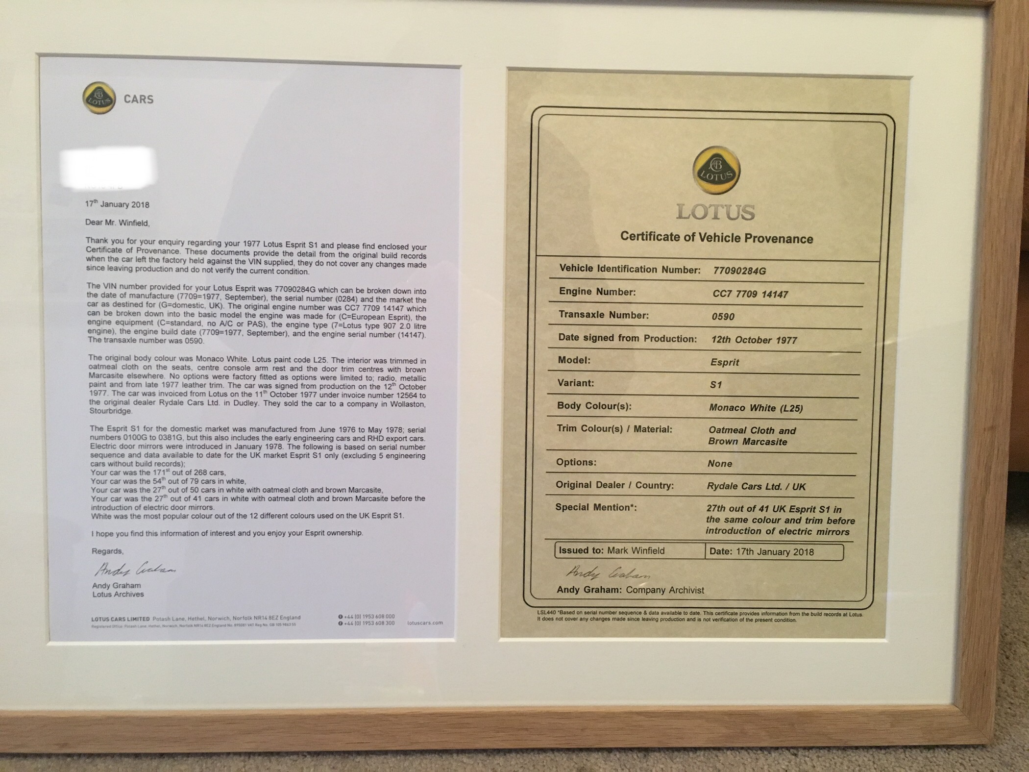 Certificate of Provenance - General Talk - Midlands Lotus Owners Club ...